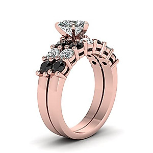JewelryGift Basket Prong Diamond Wedding Set rose gold plated Natural Black Onyx Heart shape Black color Wedding Ring Sets prong Setting in Size 7 Party Wear Daily Wear Ornament