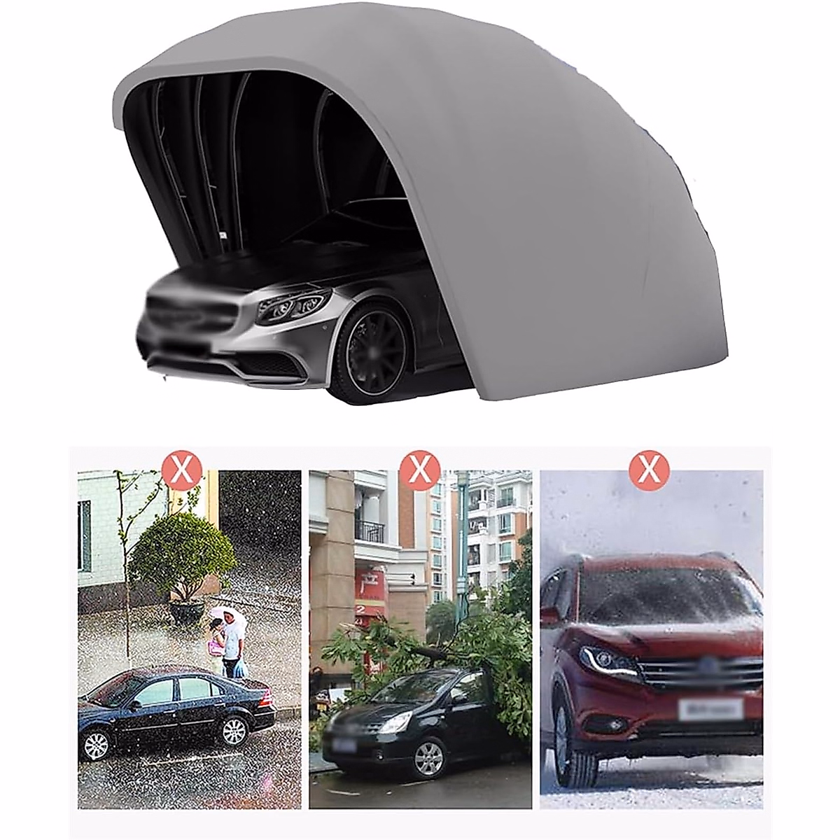 ZYMEN Stainless Steel Grey Carport, Foldable Retractable Car Awning, Semi-Automatic Durable Shelter, Mobile Folding Garage L5.5m * W 2.5m * H 2.3m