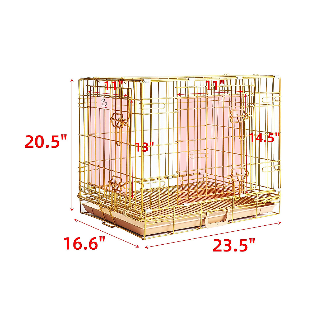 HOMEY PET Gold Color Folding Design Dog Crate Puppy Kennel with Removable Floor Grid and Pull Out Tray