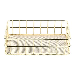 Wire Mesh Basket, Golden Iron Storage Basket Multifunctional Wire Mesh Desktop Storage Organizer for Home (Large Size)