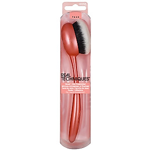 Real Techniques Blend & Blur Foundation Brush, For Liquid Foundation, Long Handle, Easy Makeup Application, Oval Shaped Brush Head with Dense, Plush, Synthetic Bristles, Orange Face Brush, 1 Count