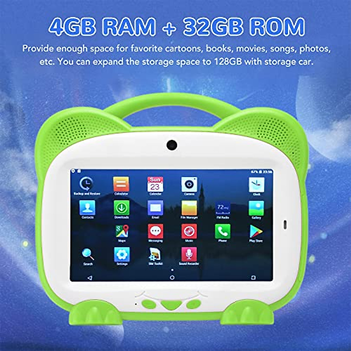 Cosiki Kids Touch Tablet, HD 1080P 5500mAh 7 Inch Support WiFi 4GB and 32GB Children Tablet for Android 10.0 for Girls (Green)