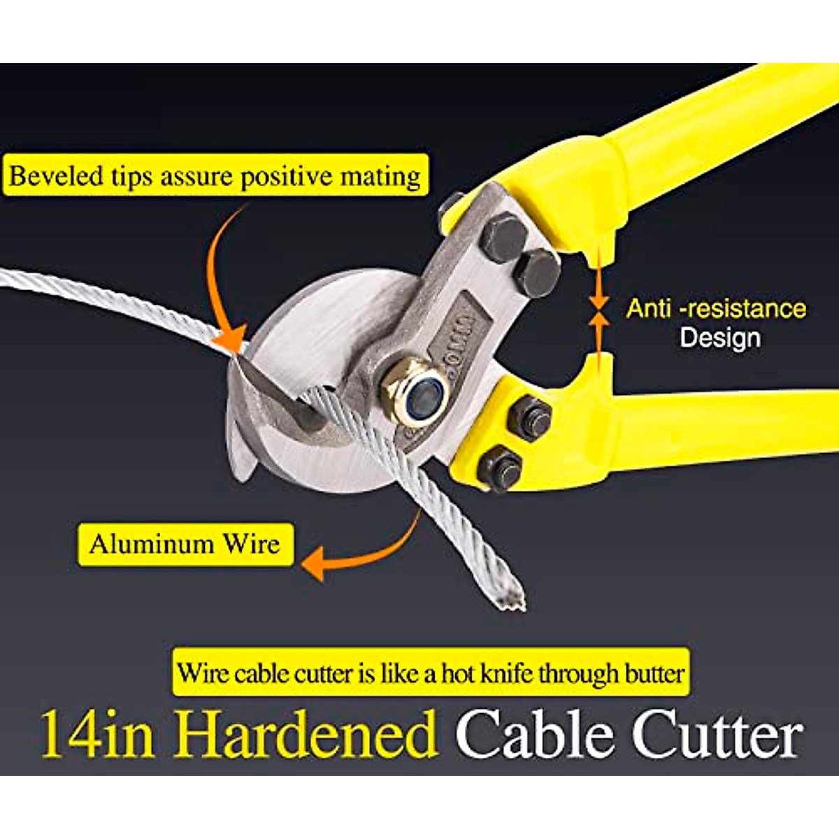 14in Hardened Cable Cutter Wire Rope Cable Cutter, Heavy Duty Wire Cutter for Aluminum Copper Wire Up to 125mm² - Cable Wire Cutter Heavy Duty Stainless Steel