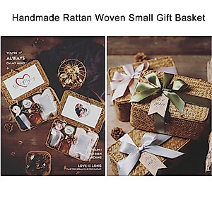 Shelf Baskets Rattan Storage Basket with Lid Handwoven Seagrass Basket Multipurpose Organizer for Snack Toys Rectangular Household Basket for Shelf Wardrobe 23x13x8cm