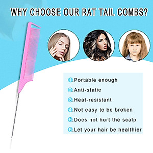 3 Packs Hair Comb, WantGor 2 Pieces Rat Tail Combs Steel Pin and 1 Piece Hair Cutting Comb for Hair Salon or Home