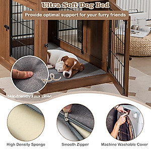 PETSITE Dog Crate Furniture with Cushion, Wooden Dog Crate End Table with Double-Doors, Dog Kennel Indoor, Pet Cage House for Small to Medium Sized Dogs