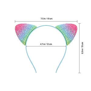 FRCOLOR Cat Ears Headband, Glitter Sequin Ear Headbands Metal Hair Hoops for Daily Party, 12Pack