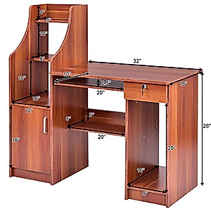 IFANNY Computer Desk with Storage, Wooden Writing Desk with Drawer, Cabinet, Bookshelf, Modern Work Table w/Keyboard Tray and CPU Stand, Corner Office Desk for Small Spaces