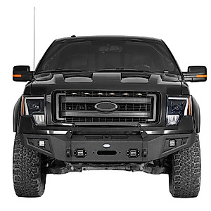 Hooke Road for Ford F150 09-14 Steel Front Winch Bumper + Rear Bumper Compatible with F-150 2009 2010 2011 2012 2013 2014 (Excluding Raptor) Pickup Truck