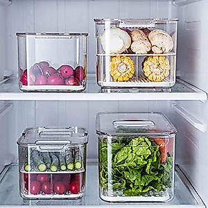 Fridge Storage Containers Produce Saver Stackable Refrigerator Organizer Bins with Removable Drain Tray Fridge Organizer for Fruits and Vegetables 3 Pack
