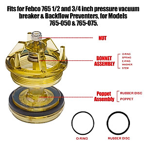 Febco 765-1 Repair Kit 905212 Bonnet and Poppe Repair Kit Compatible With febco 1 & 1-1/4 Inch ackflow Preventer and Pressure Vacuum Breaker