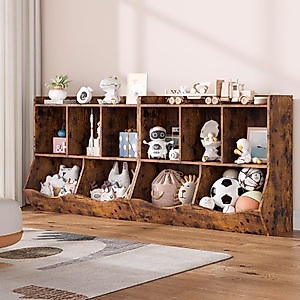 IDEALHOUSE Toy Bookshelf and Bookcase, Multi Shelf with Cubby Organizer Cabinet for Storage Books and Toys, for Bedroom, Playroom, Hallway (Retro Brown)