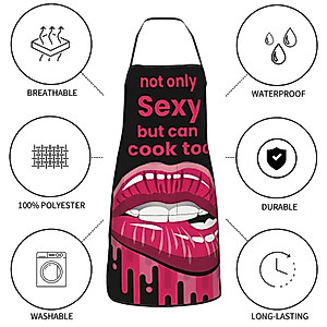 capuca Cooking Kitchen Chef Aprons Funny - Not Only Sexy Printing Bib Aprons with Pockets Erasable Hand Waterproof Grilling Sink Aprons for Women Men