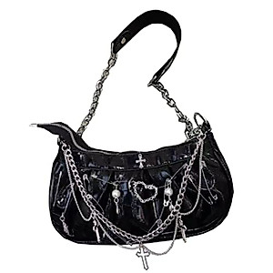 Goth Purse Gothic Purse Aesthetic Purse Goth Bag for Women PU Purse Shoulder Bag for Women Y2K Fashion (Black)