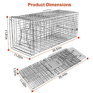 ECOOOL Large Live Animal Trap Cage 30""x11""x12"" Collapsible Heavy Duty Humane Live Animal Trap for Raccoons,Squirrel,Cats,Gopher,Beavers,Chipmunk,Groundhogs,Shunks,Easy to Catch and Release, Silver