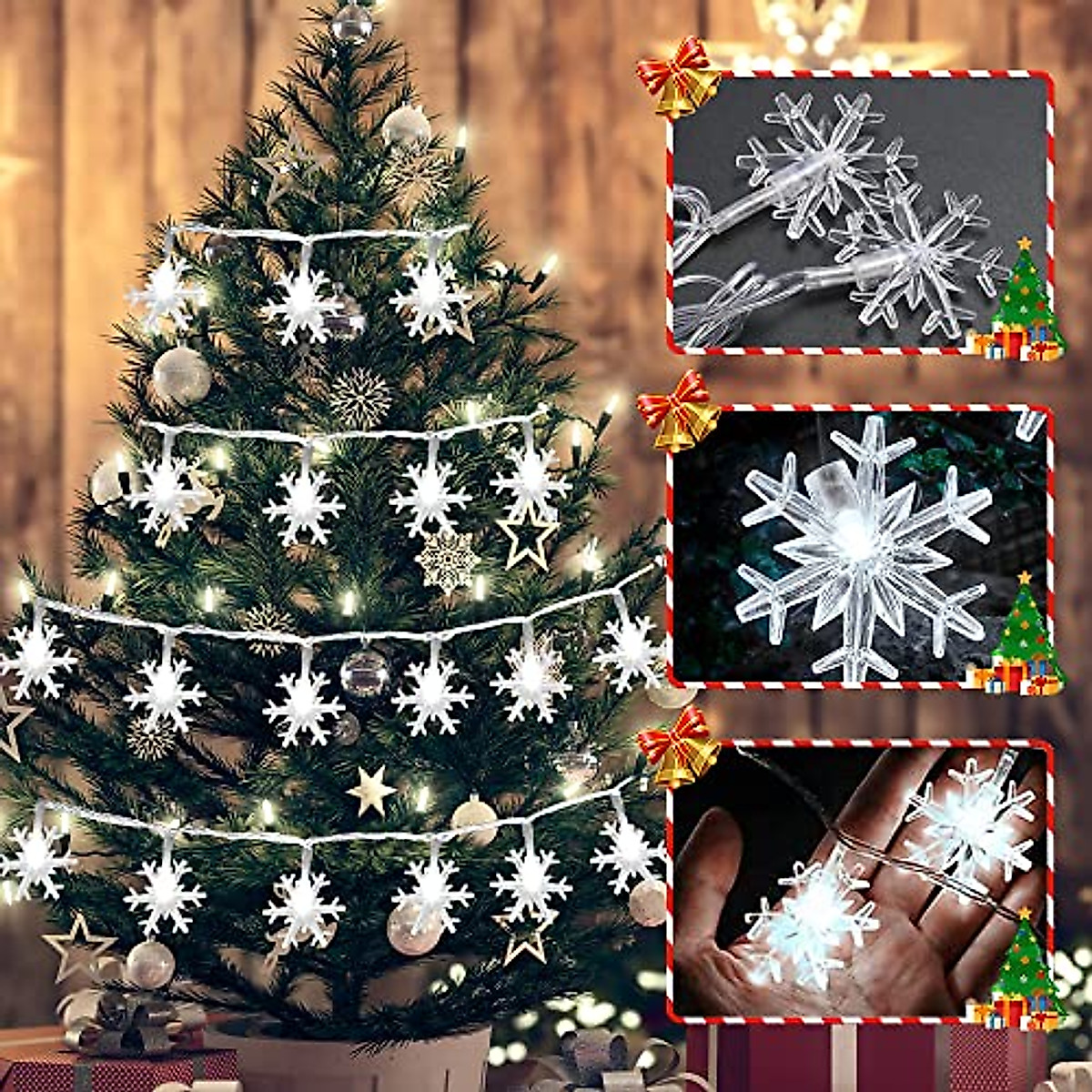 Christmas Lights Snowflake String Lights 19.6 ft 40 LED Fairy Lights Winter Wonderland Lighted Decor for Xmas Garden Patio Bedroom Party Decor Battery Operated Indoor Outdoor Celebration Lighting