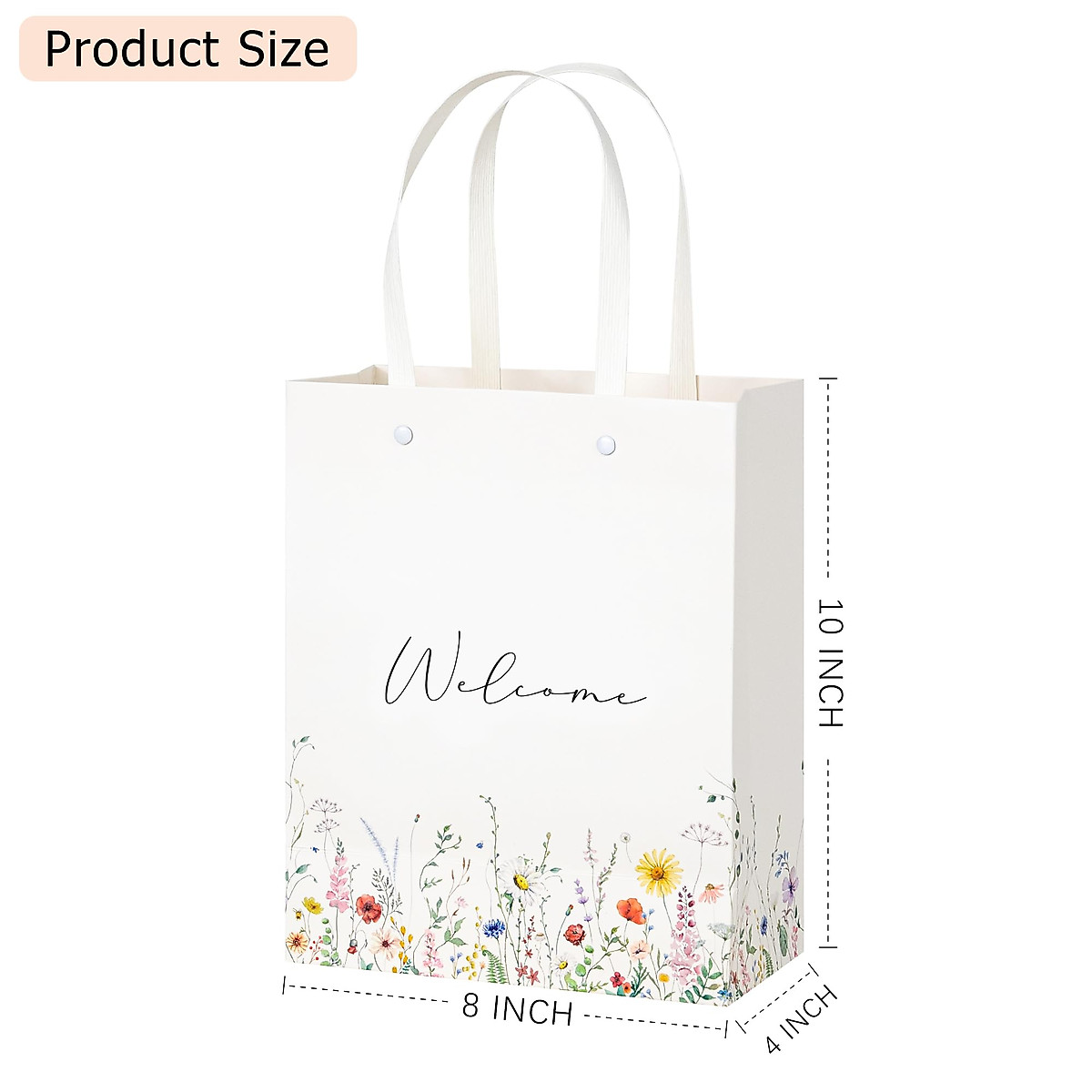 Crisky Wildflower Welcome Bags for Wedding Hotel Guests, Candy Buffet Bags, Wedding Gift Bridal Baby Shower Favor Bags, 10"x8"x4", 25 pcs