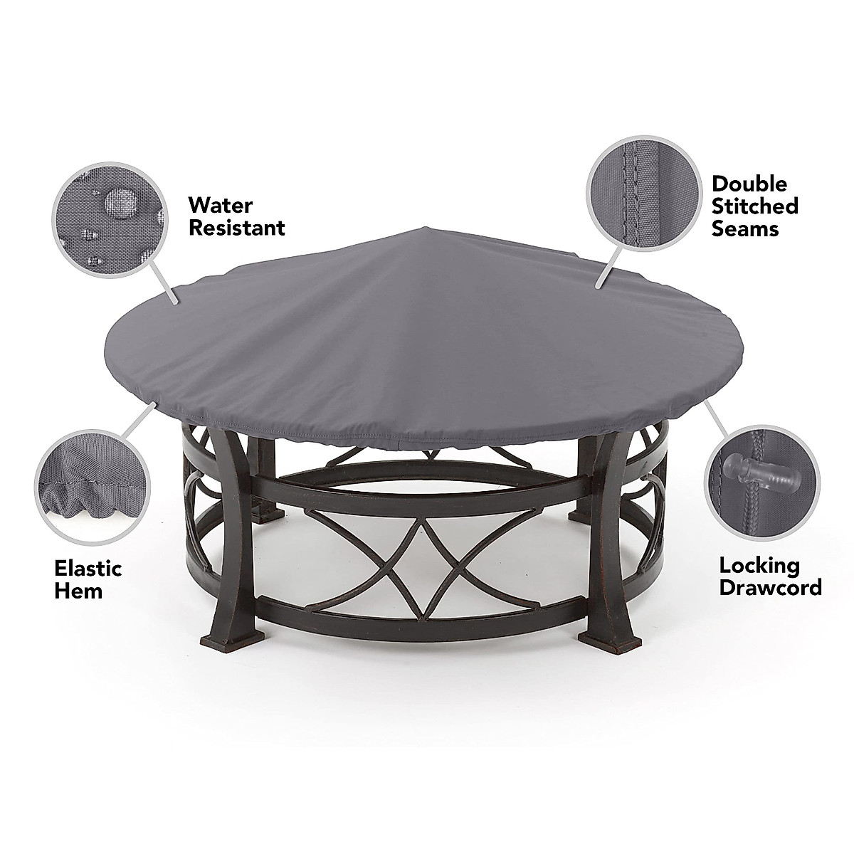 Covermates Round Firepit Top Cover – Water-Resistant Polyester, Adjustable Buckle Straps, Fire Pit Covers-Charcoal