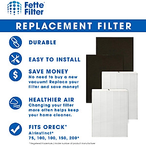 Fette Filter - Premium True Hepa H13 Filters Compatible with Oreck Airinstinct 75, 100, 108, 150, 200 Air Purifers 2 True HEPA & 2 Activated Carbon Replacement Filters.