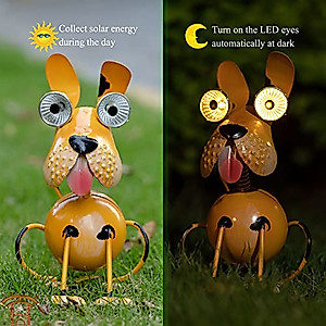 HSHD Solar Dog Statue Lights Outdoor Metal Yard Art - Funny Puppy Statue for Garden Patio Decor Lawn Ornaments(Sitting Dog)