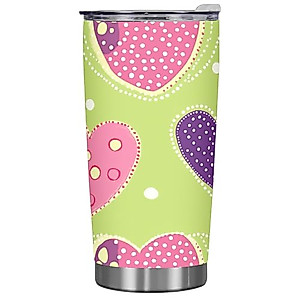 QWEUIOP 20oz Insulated Travel Coffee Mug Colorful Hearts Pattern Stainless Steel Tumbler with Lid Double Wall Vacuum Coffee Cup For Hot and Cold Drinks14682