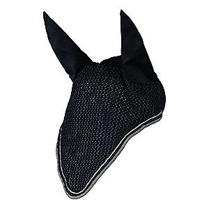 Horze Adepto Cotton Crochet Insect and Fly Protection Horse Ear Net with Cotton Ear Covers - Dark Navy - Horse