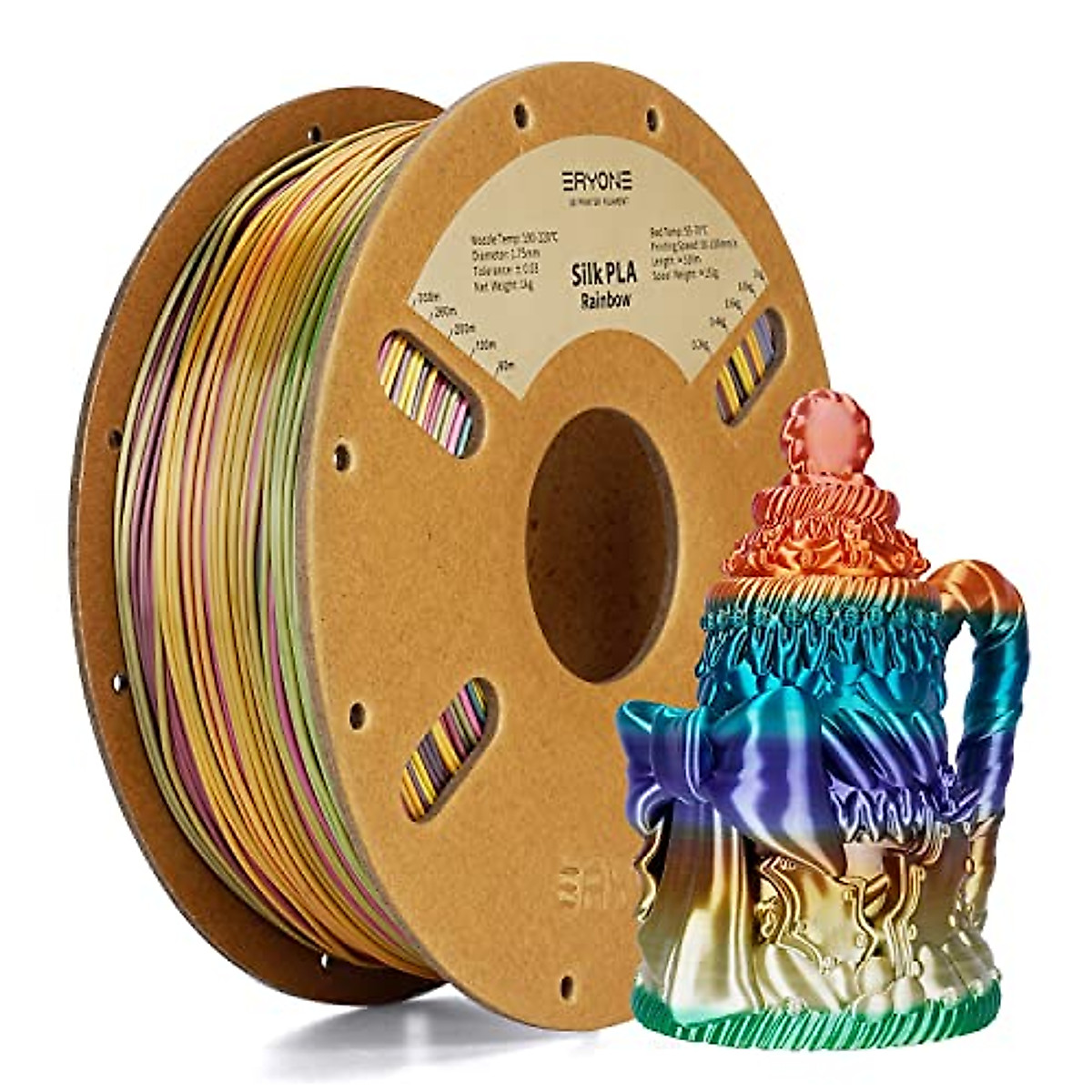 ERYONE Metal Luster Silk Rainbow Filament PLA 1.75mm for 3D Printer +/- 0.03 mm, 1kg (2.2LBS)/Spool