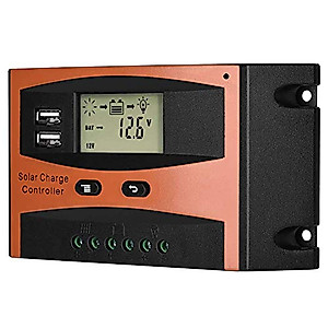Solar Panel Controller, 30A 50V LCD Smart PWM Solar Panel Charge Controller with Dual USB IP32 Waterproof Solar Controller for Solar Green Light, Solar Light Billboards, etc.(30A)