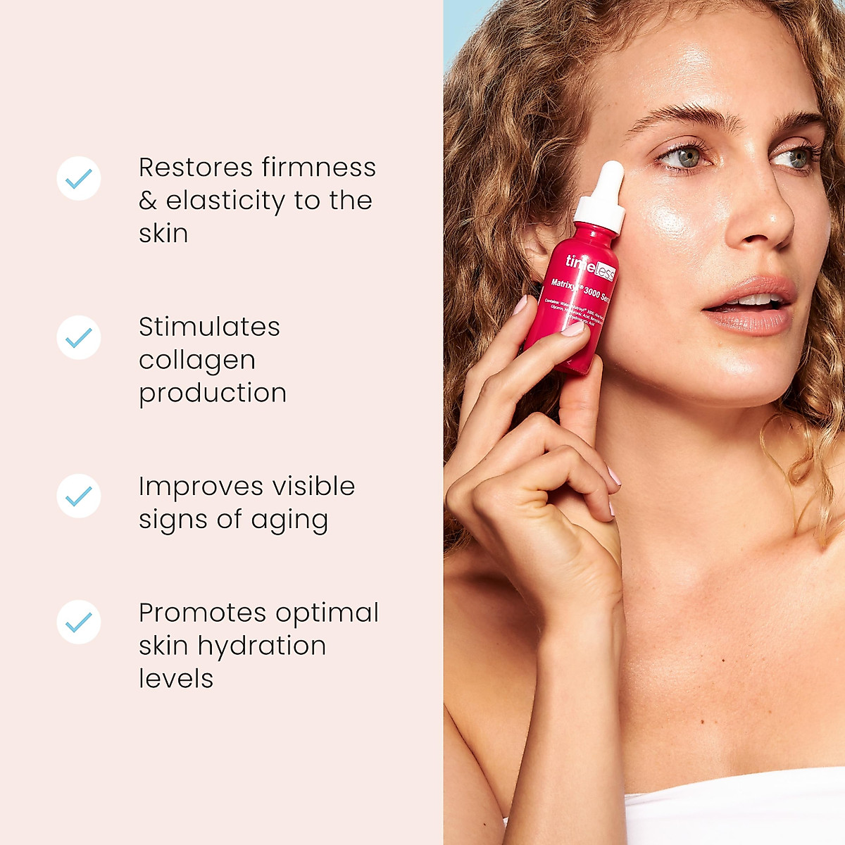 Timeless Skin Care Matrixyl 3000 Serum - Personal Care Face Serum Supports Hydration - Matrixyl Serum with Hyaluronic Acid - Fragrance-Free Serum for Skin Care - 1 oz