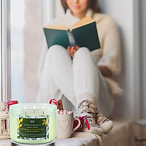 Rosemary Eucalyptus & Peppermint Scented Candle with Lavender & Thyme, Refreshing Stress Relief Aromatherapy Candle 3-Wick 15.8 oz, Strong Eucalyptus Mint Candles for Home Scented, Natural Soy Candles