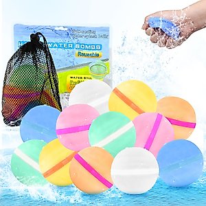 Reusable Magnetic Water Balloons,No Tying Easy Quick Fill, Summer Water Toys, Pool Toys,Refillable Water Balloons, Summer Fun Party Supplies，Bath Backyard Swimming Pool Party Supplies(12Pack)