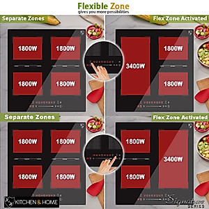 K&H SIGNATURE SERIES 4 Burner 24 Inch Built-in Induction FLEX Electric Stove Top Ceramic Cooktop SLIDER Touch Control 240V 6800W IN24-6004FLX