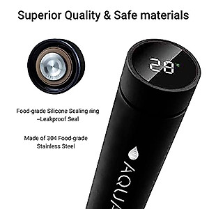 Aqual 17 Fl Oz500ml Stainless Steel Water Bottle with LED Temperature Display-Double Wall Vacuum Insulated | Leak Proof Keep Cold 24 Hrs and Warm 12 Hrs | Varied Colors Thermo Travel Modern Mug(Black)