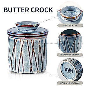 HVH Ceramic Butter Crock, French Butter Dish with Lid for Countertop, Butter Crock with Water, Butter Keeper for Counter, Butter Holder for Soft Butter (Wabi sabi)