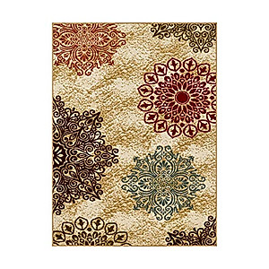 Antep Rugs Alfombras Modern Floral 5x7 Non-Skid (Non-Slip) Low Profile Pile Rubber Backing Indoor Area Rugs (Beige, 5' x 7')