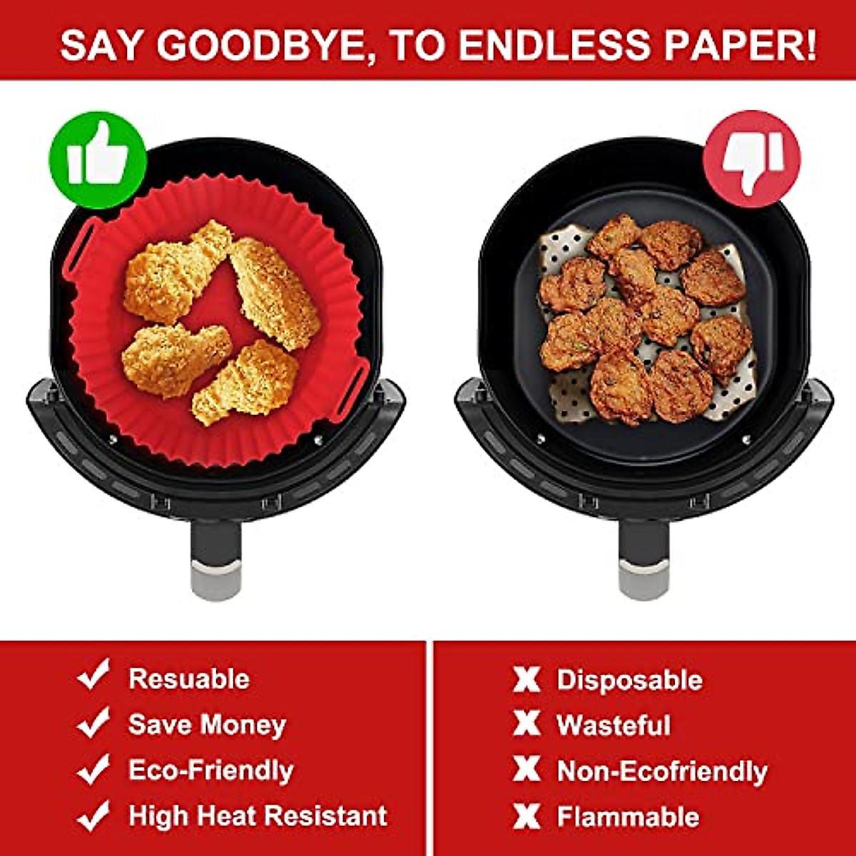 2-Pack Air Fryer Silicone Liners Pot for 3 to 5 QT, Silicone Air Fryer Liners Basket, Food Safe Air Fryer Oven Accessories, Reusable Air Fryer Silicone Liners Inserts (Top 8in,Bottom 6.8in)