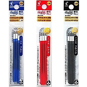 Pilot Gel Ink Refills for FriXion Ball 3 Gel Ink Multi Pen & FriXion Ball Slim 038 Gel Ink Pen, 0.38mm, Black/Blue/Red Ink, 3 Packs 9 refills total Value Set