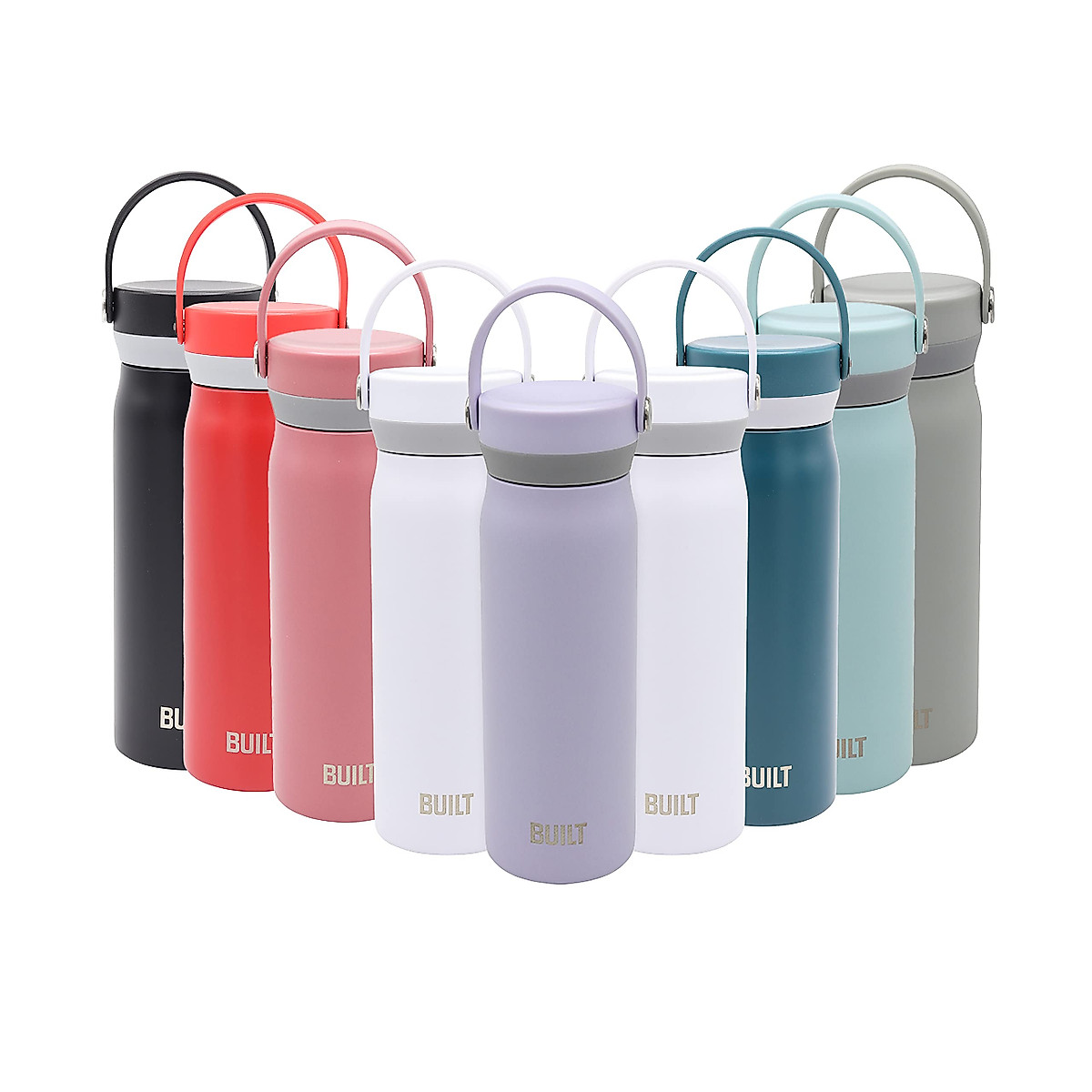 BUILT Cascade Double Wall Vacuum Insulated Stainless Steel Wide Mouth Water Bottle with Comfort Grip and Carry Handle Lid, 20 ounces