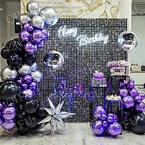 Purple Black Silver Balloons, Purple and Black Balloons, Metallic Purple Silver Balloons for Birthday Baby Shower Halloween Theme Party Wedding Graduation Bridal Shower Bachelorette Decorations