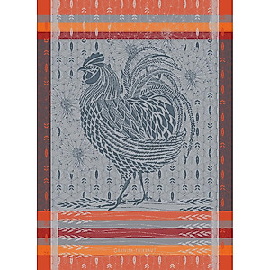 Garnier-Thiebaut Coq Design Orange French Jacquard Kitchen Towel 22"x30", Cotton