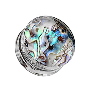 Abalone Inlay Double Flared Ear Gauge Freedom Fashion Plug (Sold by Pair) (9/16")