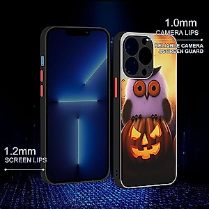 EMPYRI Cute Halloween Ghost Pumpkin Owl Printed Frosted Phone Case for iPhone 13 Pro Max-6.7 Inch, Shockproof Phone Cover with Wireless Fast Charging, Acrylic Back, Not Yellowing