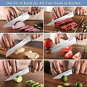 KEEMAKE Kitchen Knife Block Set - 7Pcs Kitchen Knives with Magnetic Knife Holder, High Carbon Stainless Steel Chef Knife Set with Block, Ultra Sharp Knives Set for Kitchen With Ergonomic Handle