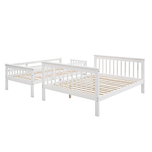 LostCat Twin Over Full Bunk Bed, Solid Pinewood Bunk Bed with Storage Staircase and Safety Guardrails for Kids/Teens/Adults,Can Be Separated Into Twin/Full Size Bed, White