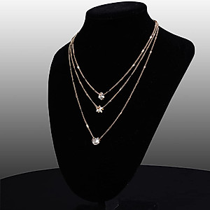 Chmier Boho Layered Crystal Necklace for Women Adjustable Delicate Star Choker Necklace Heart Water Droplets Pendant