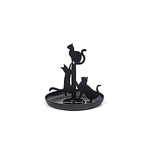 Kikkerland Black Cats Portable Handheld Compact Metal Steel Travel Organizer Jewelry Accessory Holder Storage Stand, for Bracelets, Earrings, Necklaces, Rings, Anklets