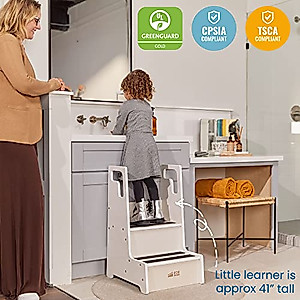 ECR4Kids Reach-Up Step Stool with Handles, Children's Furniture, White Wash