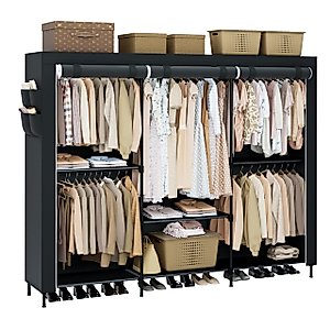 CASAMAYA Portable Closet, 81.5 Inch Extra Large Capacity Wardrobe Closet with Cover, Clothes Storage Organizer with Shelves and 5 Hanging Rods, Easy to Assembly, Black PCT136B01