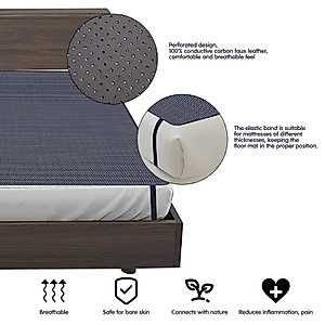 WAUZOBLE Grounding Mat for Bed, Grounding Mattress Pad for Sleeping, Conductive Carbon Leatherette Grounding Mattress Cover with Elastic Straps for Efficient Sleep, Relieve Pain and Stress（27x72）