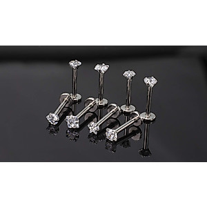 16G Love/Star/Square/Round Shape Clear CZ Labret Monroe Lip Ring Tragus Nail Helix Earring Stud Piercing Jewelry Surgical Stainless Steel Bar 8mm CZ 3mm 4 Pairs